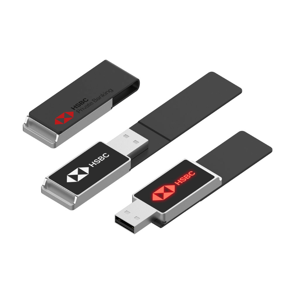 Home Leather Flip Up USB Flash Drive with LED Logo