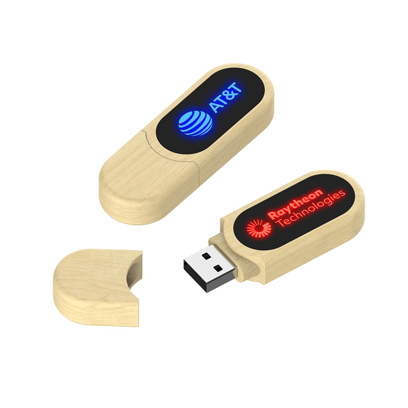 Round Wooden USB Flash Drive with LED Logo | gifts shop
